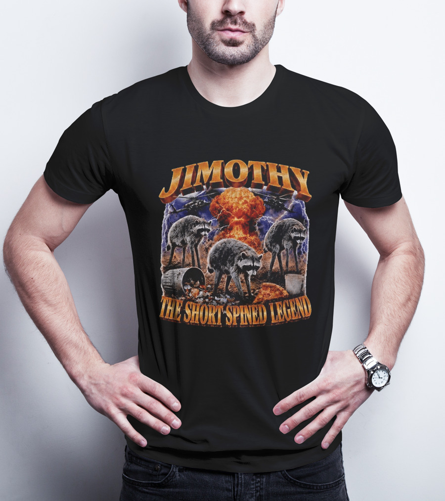 Jimothy Raccoon The Short Spined Legend Explosion With Helicopters And Trash Can T-Shirt