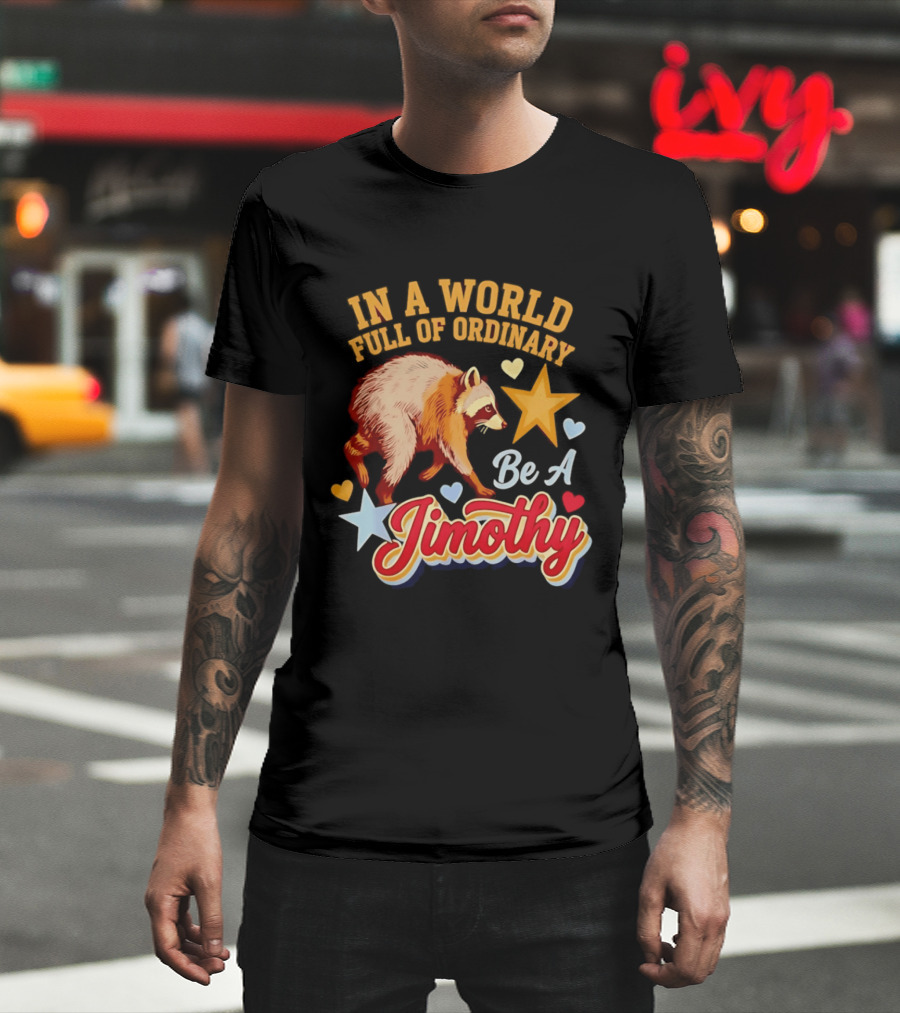 In A World Full Of Ordinary Be A Jimothy Raccoon Stars Hearts T-Shirt