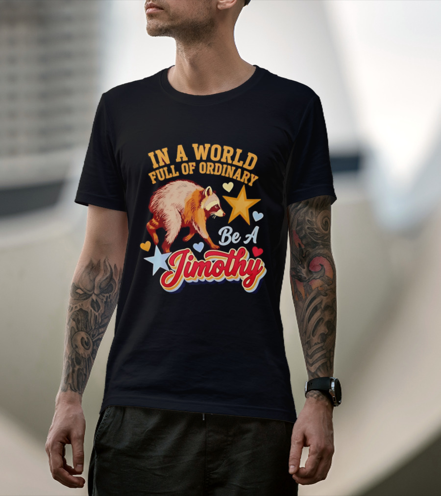 In A World Full Of Ordinary Be A Jimothy Raccoon Stars Hearts T-Shirt