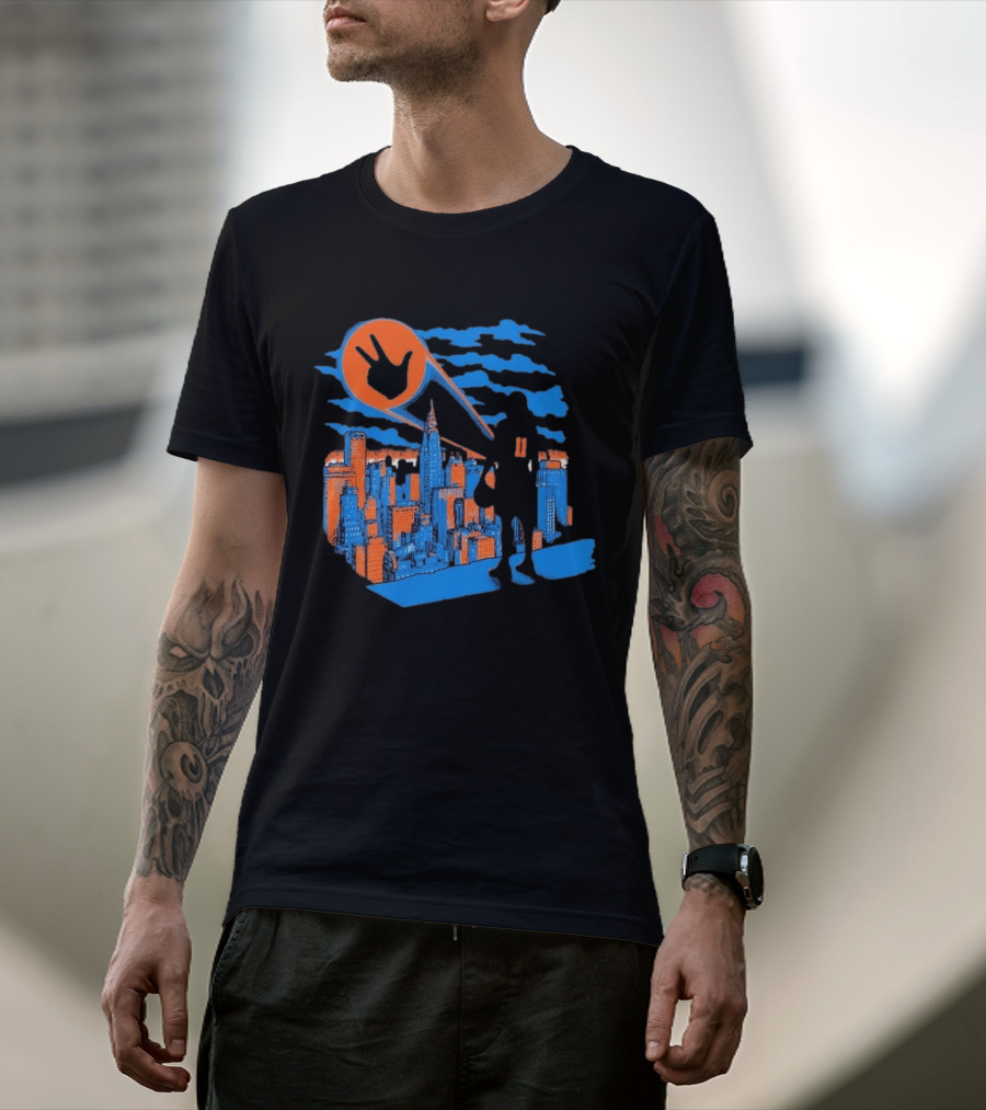 New York Knicks Jalen Brunson NYC Skyline Hero Hand T-Shirt