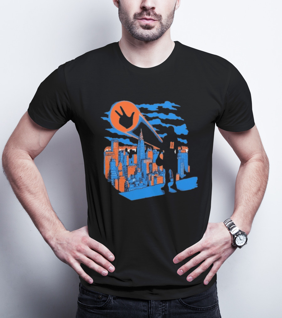 New York Knicks Jalen Brunson NYC Skyline Hero Hand T-Shirt