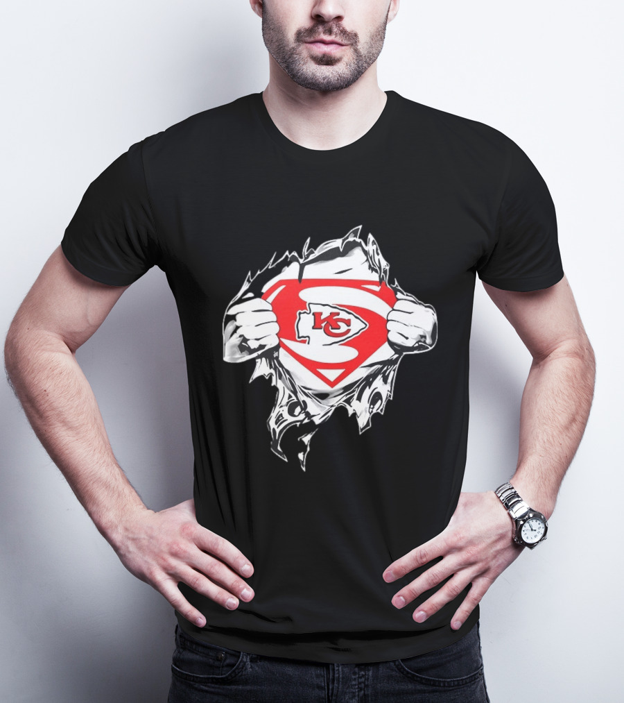 Kansas City Chiefs Superman Rip KC Logo Fan Pride T-Shirt