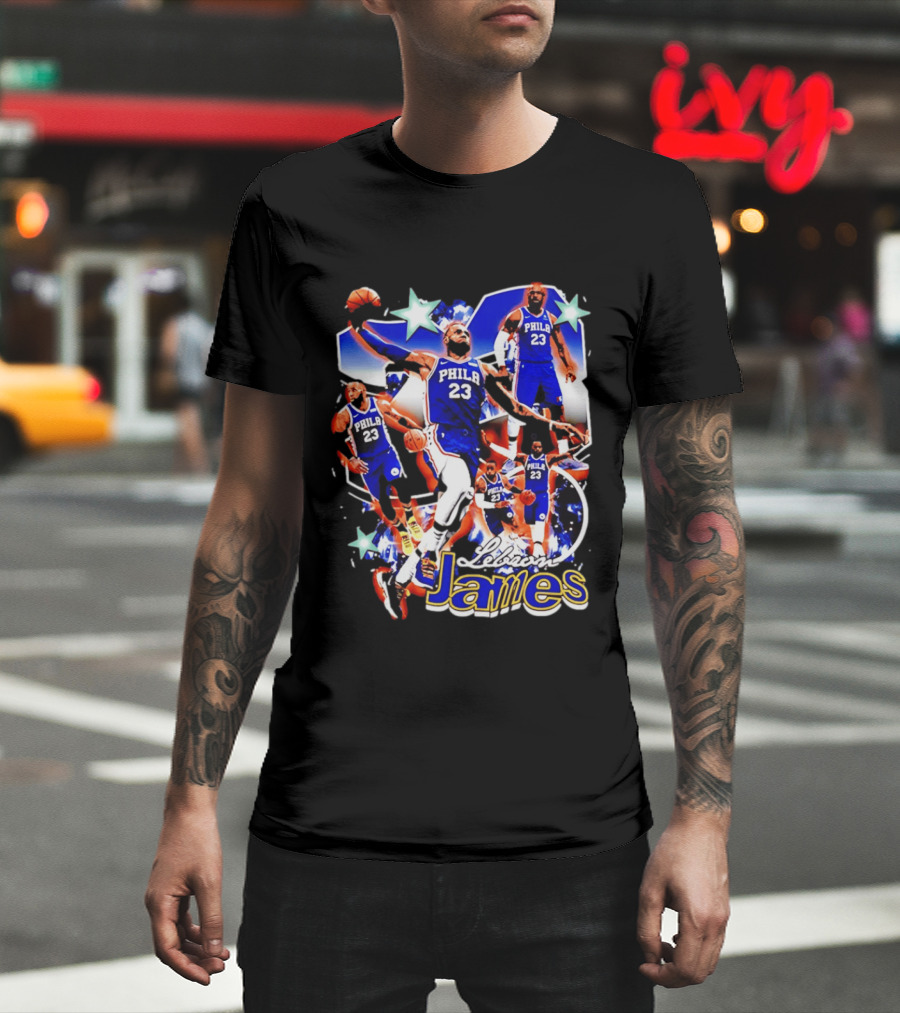 LeBron James Phila 23 Basketball Collage Stars T-Shirt