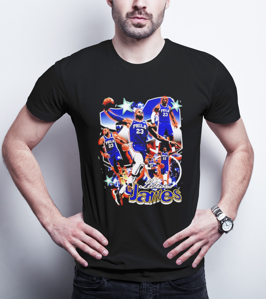 LeBron James Phila 23 Basketball Collage Stars T-Shirt