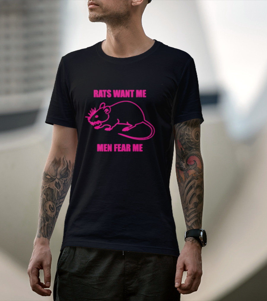 Rats Want Me Men Fear Me Pink Outline Rat Joke T-Shirt