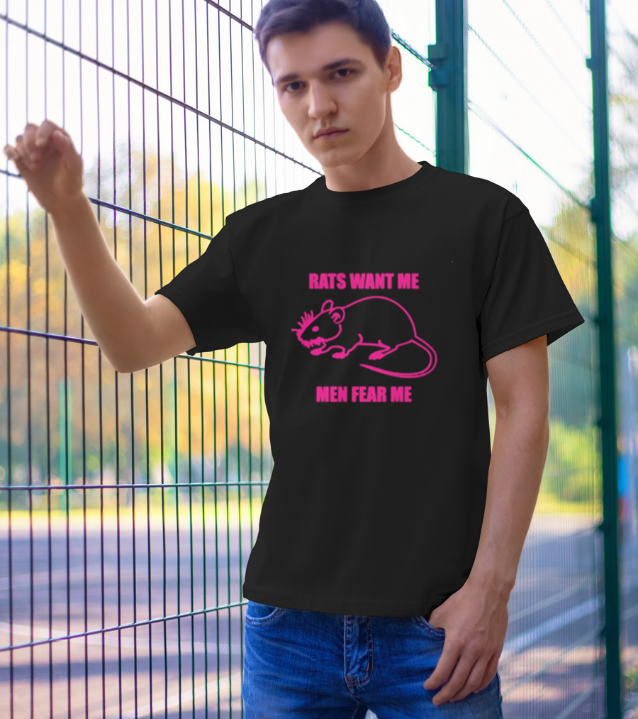 Rats Want Me Men Fear Me Pink Outline Rat Joke T-Shirt