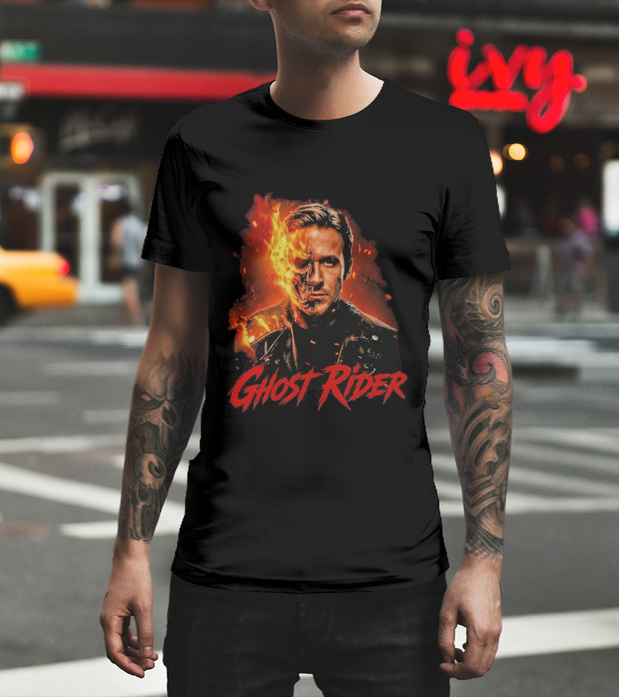 Ryan Gosling Ghost Rider Fiery Half Face Marvel T-Shirt