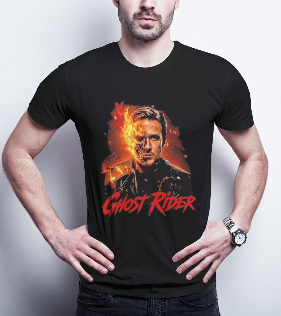 Ryan Gosling Ghost Rider Fiery Half Face Marvel T-Shirt