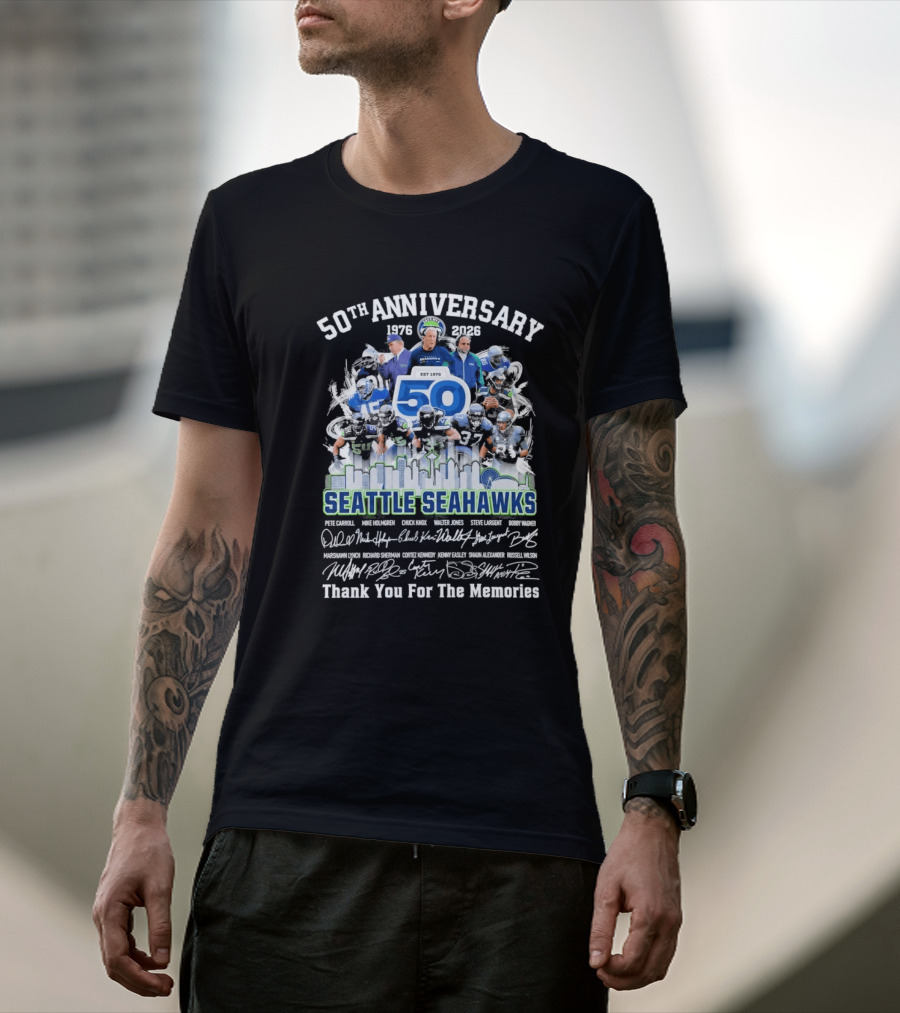 Seattle Seahawks 50th Anniversary 1976 2023 Thank You For The Memories T-Shirt
