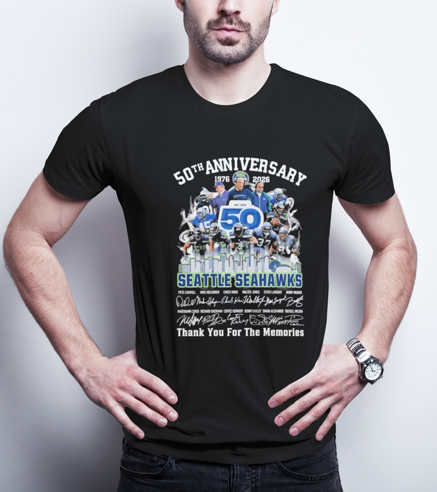 Seattle Seahawks 50th Anniversary 1976 2023 Thank You For The Memories T-Shirt