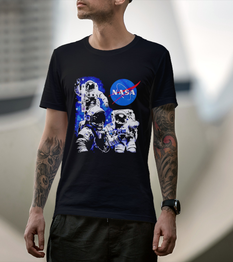 NASA Space Exploration Three Astronauts Floating In Deep Space T-Shirt