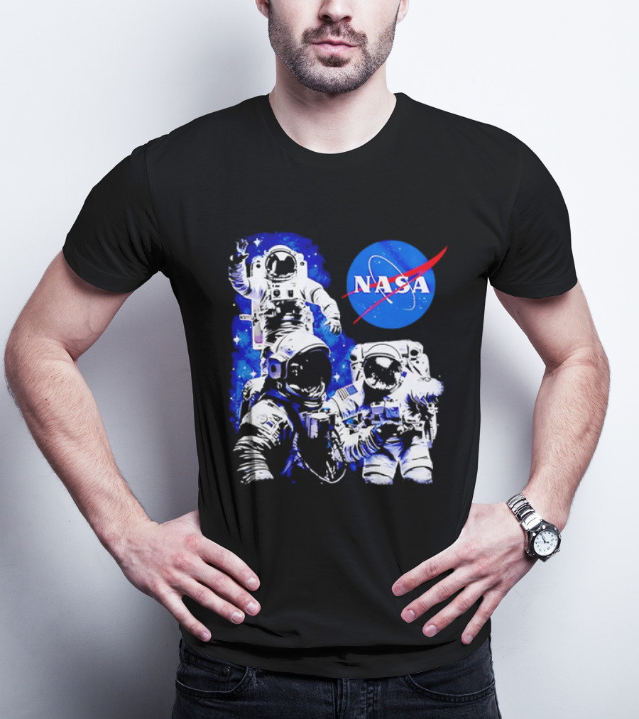 NASA Space Exploration Three Astronauts Floating In Deep Space T-Shirt