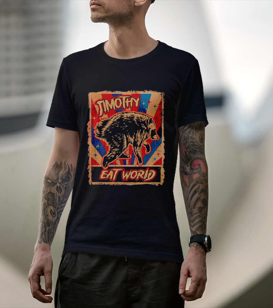 Timothy Raccoon Eat World Retro Starburst T-Shirt