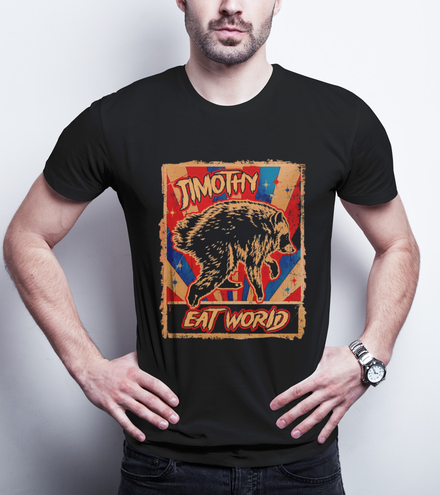 Timothy Raccoon Eat World Retro Starburst T-Shirt