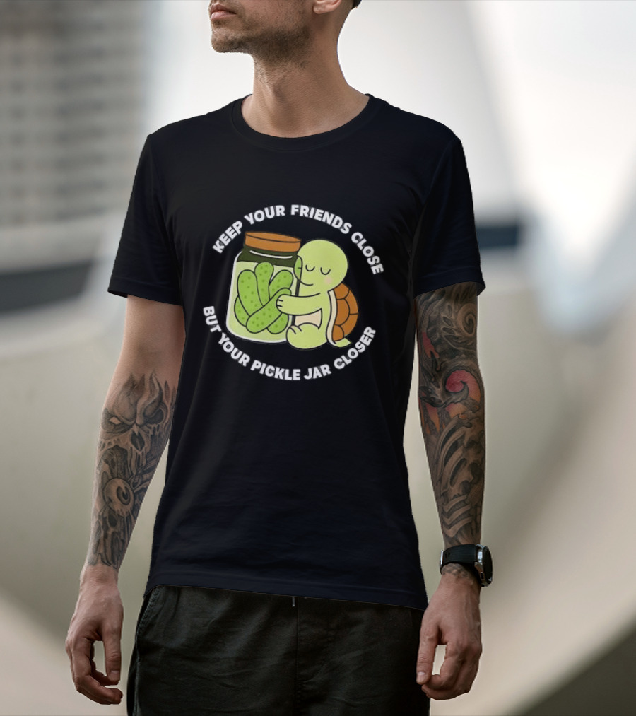 Turtle Hugging Pickles Keep Your Friends Close Jar Closer T-Shirt