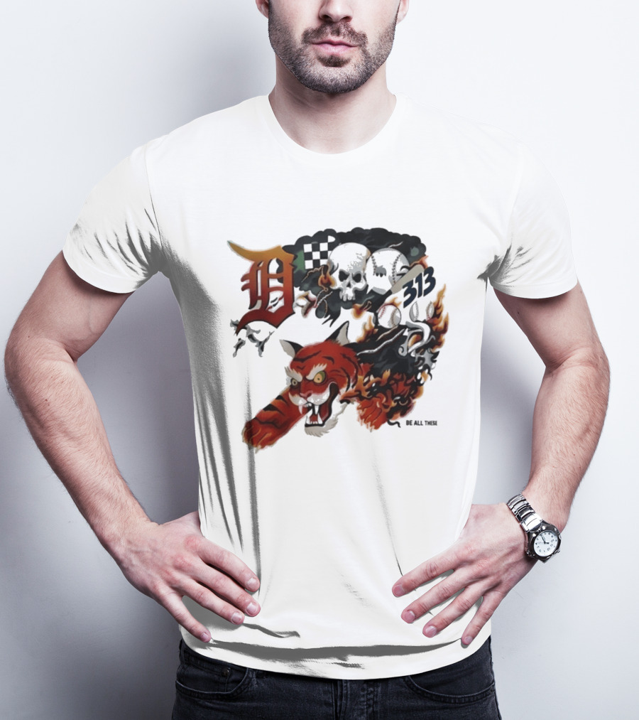 Detroit Tigers Boys & Girls Clubs Of Greater Detroit 313 Skulls Tiger Flame 2026 T-Shirt