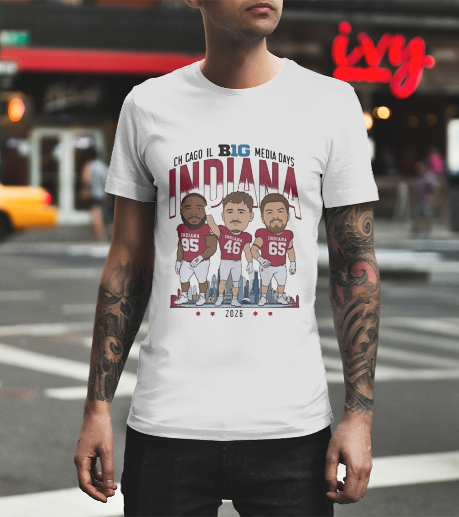 Indiana Hoosiers Big Ten Media Days 2026 Chicago Player Caricature T-Shirt