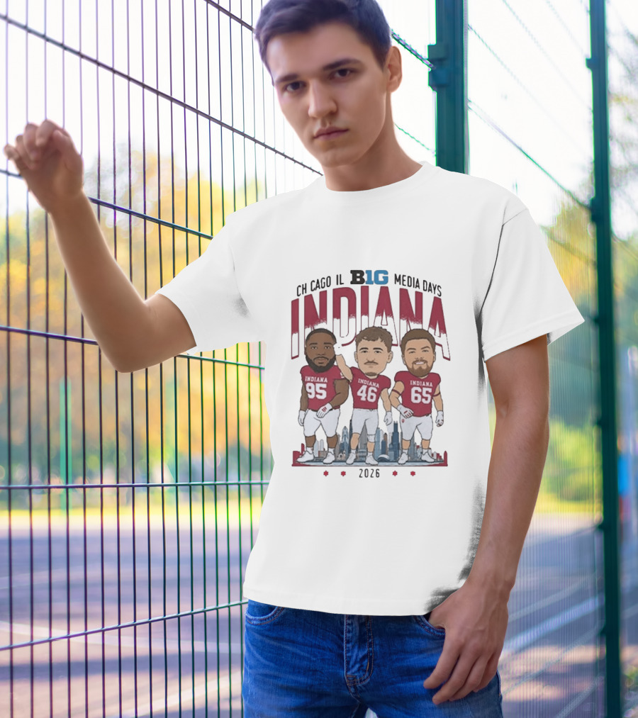 Indiana Hoosiers Big Ten Media Days 2026 Chicago Player Caricature T-Shirt