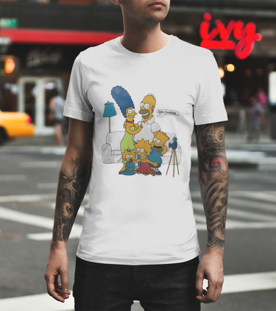 Jayden Daniels Simpsons Family Say Cheese White Couch Scene T-Shirt