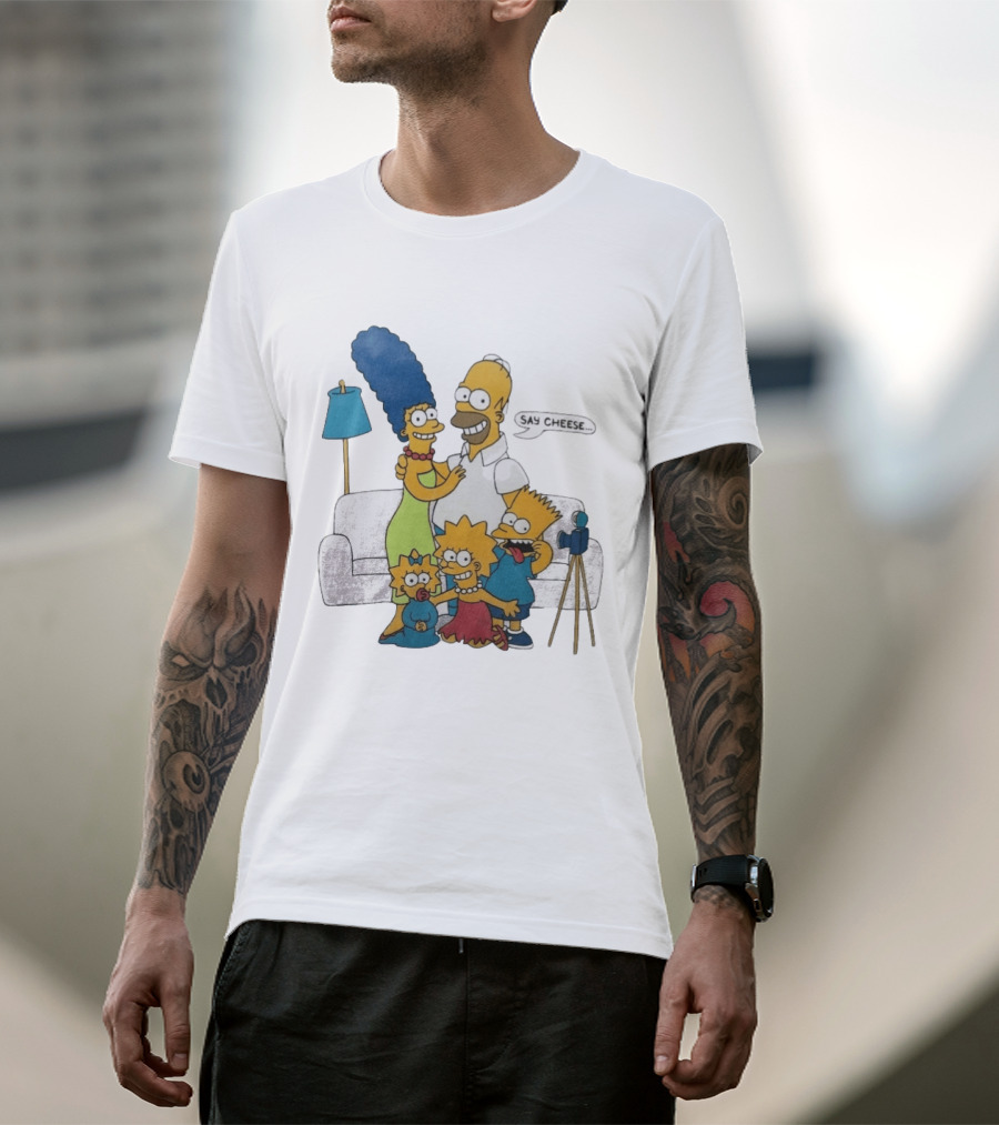 Jayden Daniels Simpsons Family Say Cheese White Couch Scene T-Shirt