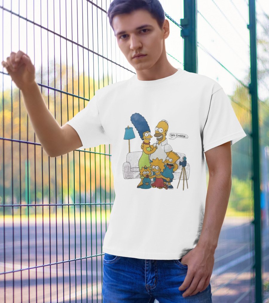 Jayden Daniels Simpsons Family Say Cheese White Couch Scene T-Shirt