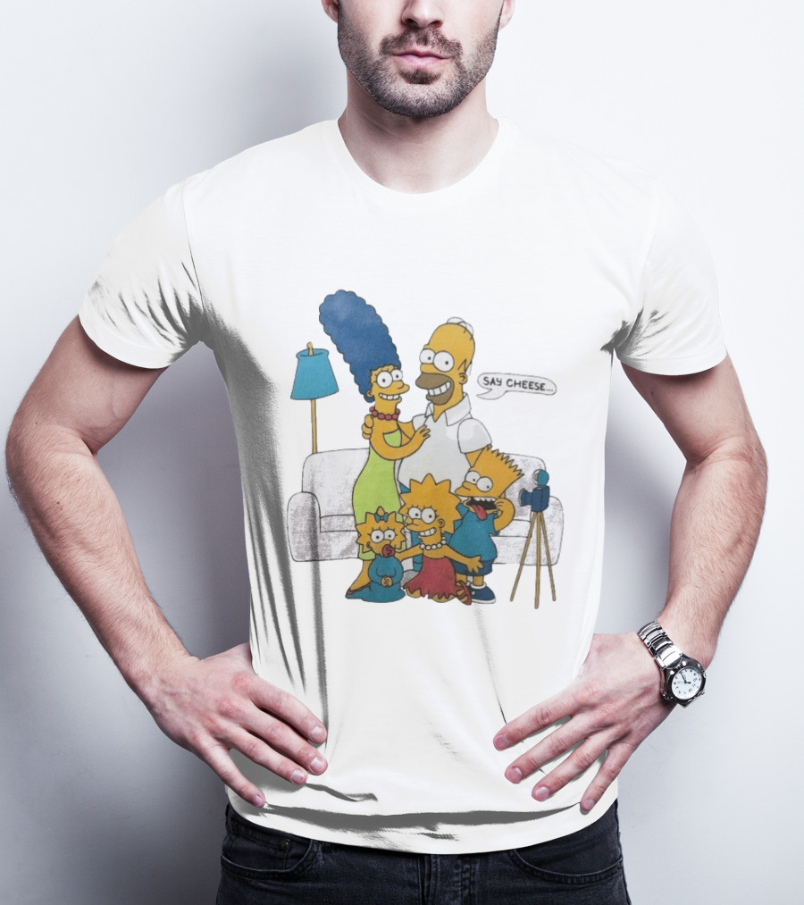 Jayden Daniels Simpsons Family Say Cheese White Couch Scene T-Shirt