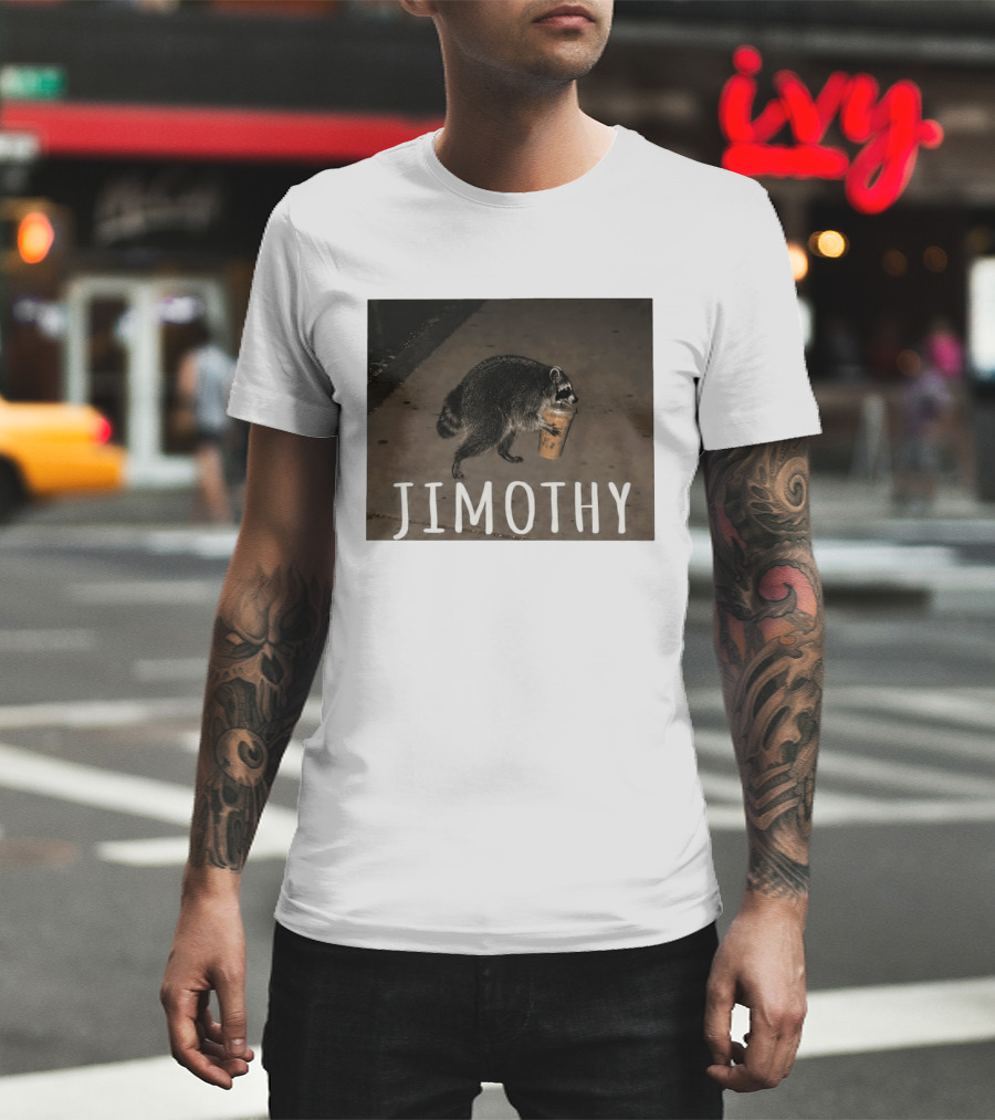 Jimothy Raccoon Carrying Iced Coffee Meme Animal Lover T-Shirt