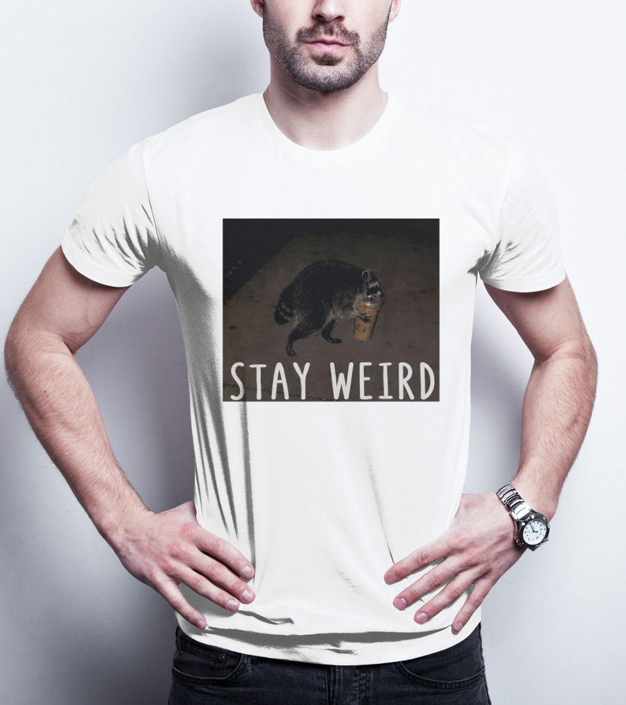 Jimothy Raccoon Drinking Iced Coffee Stay Weird Animal Lover Meme T-Shirt