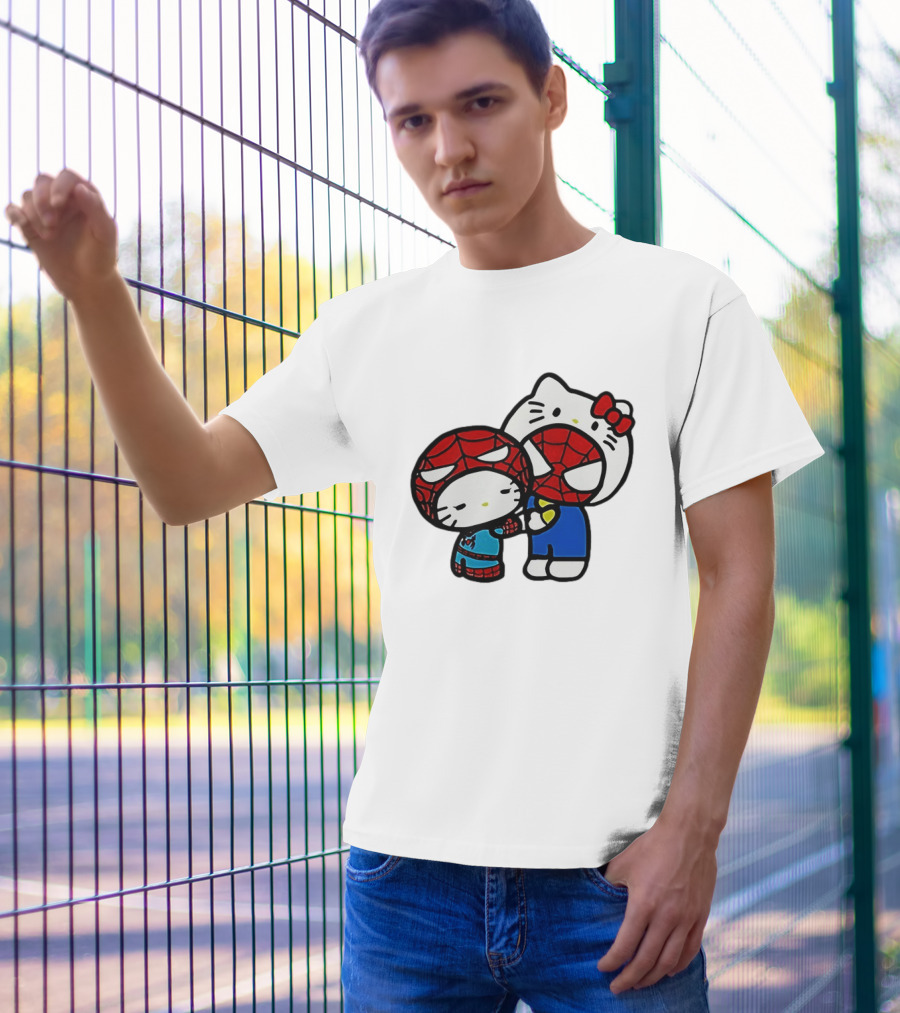 Kitty Hug Spider Man Mask Cute T-Shirt
