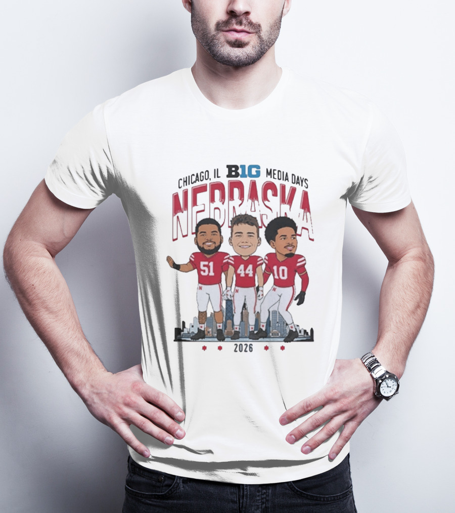Chicago IL B1G Media Days 2026 Nebraska Cornhuskers Caricature T-Shirt