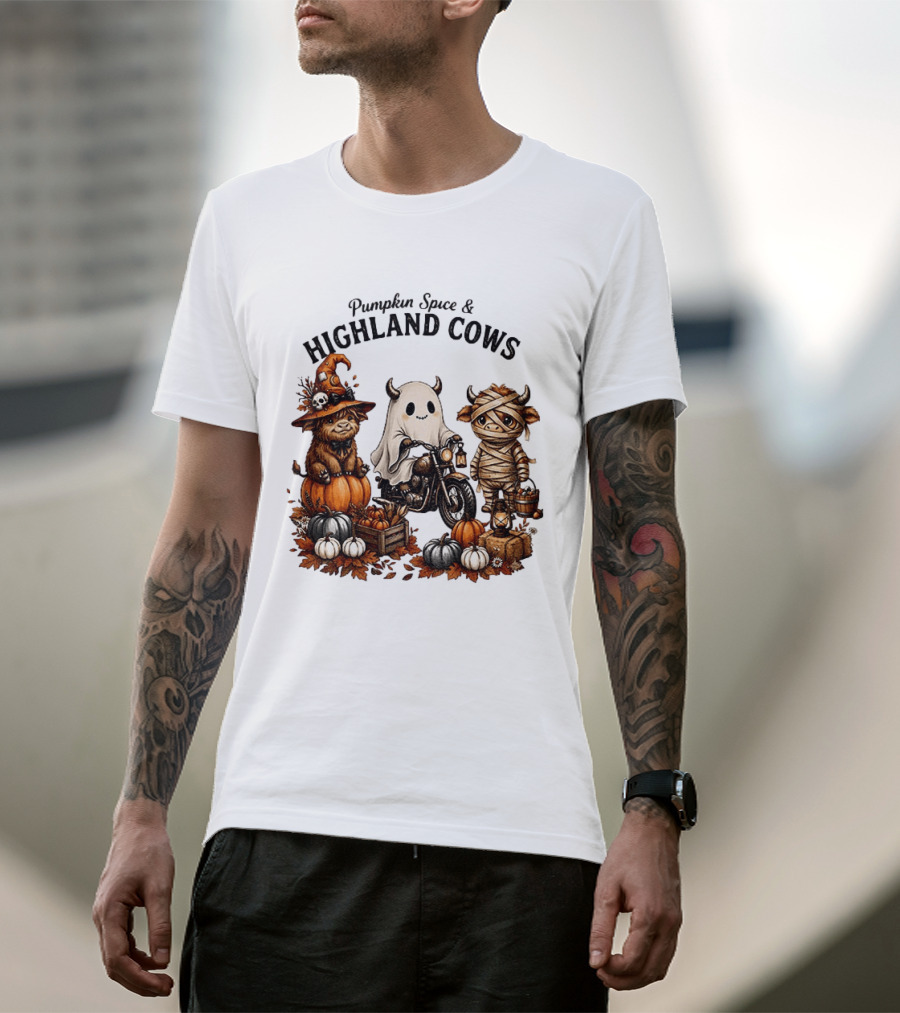 Pumpkin Spice And Highland Cows Halloween Fun T-Shirt