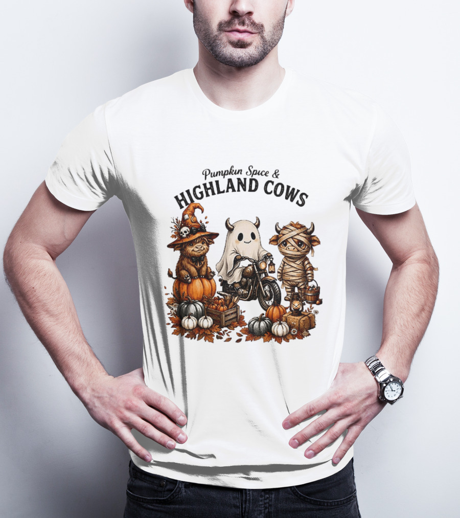 Pumpkin Spice And Highland Cows Halloween Fun T-Shirt
