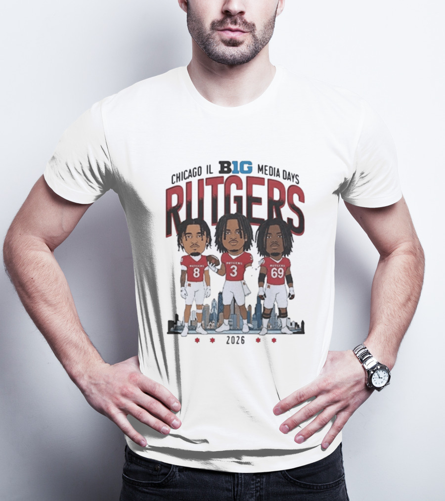 Chicago IL Big Ten Media Days 2026 Rutgers Scarlet Knights Caricature T-Shirt