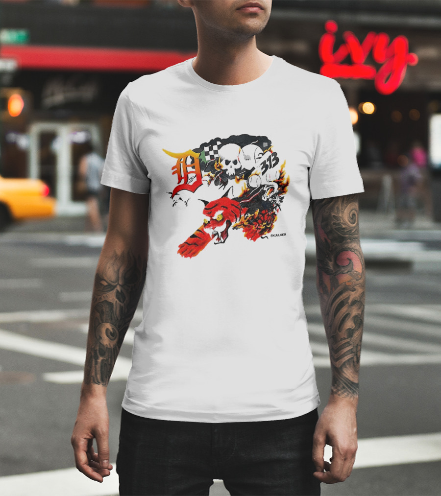 Skullxer 313 Detroit Tigers MLB 2026 With Flaming Devil And Skulls T-Shirt