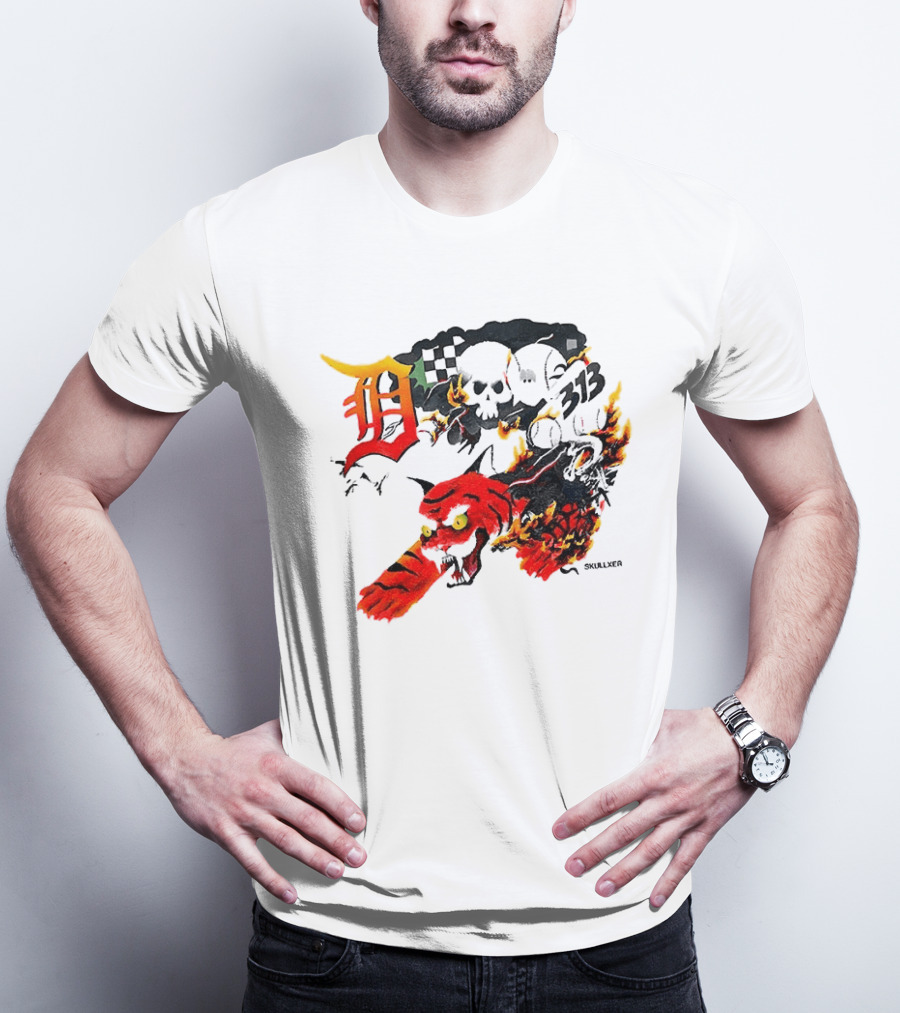 Skullxer 313 Detroit Tigers MLB 2026 With Flaming Devil And Skulls T-Shirt