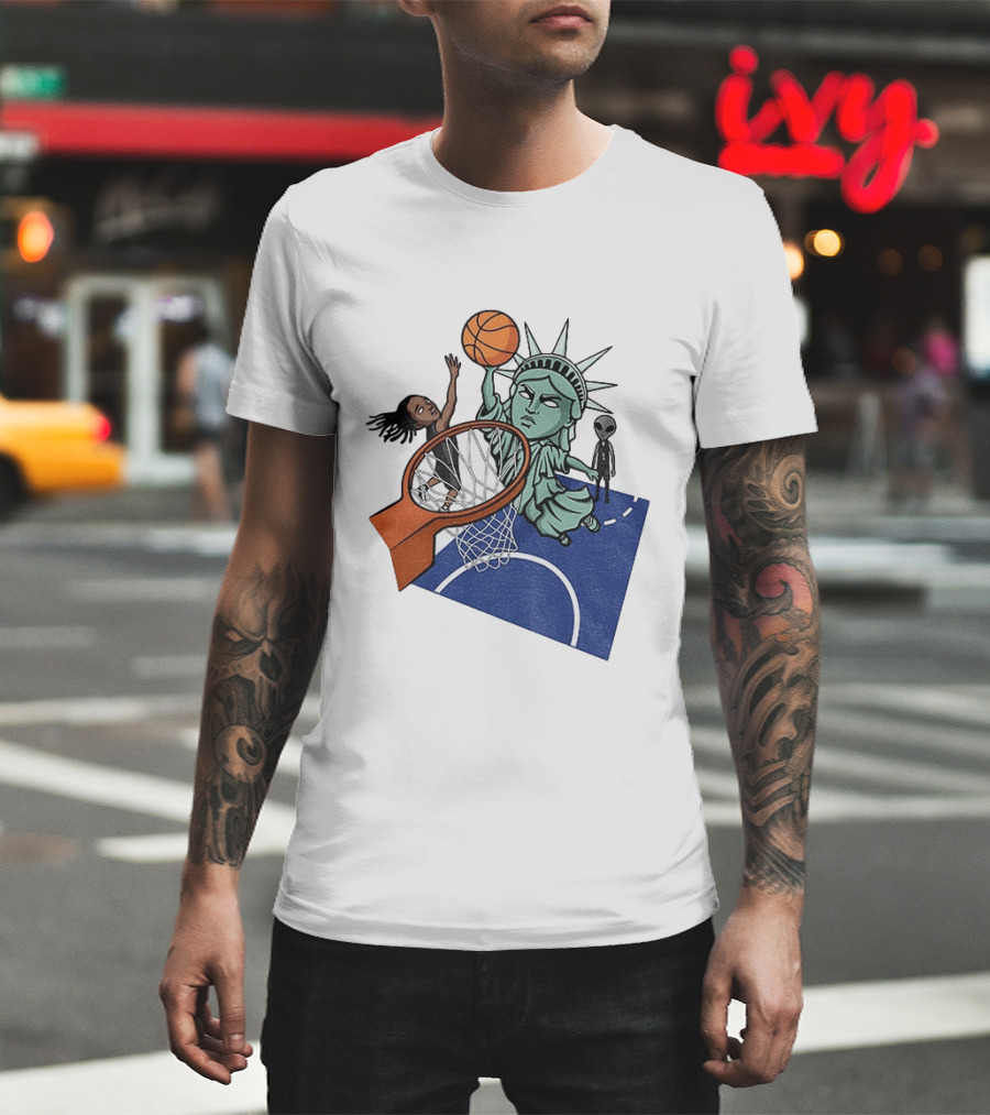 Statue Of Liberty OG Anunoby New York Knicks Basketball NBA Cartoon T-Shirt