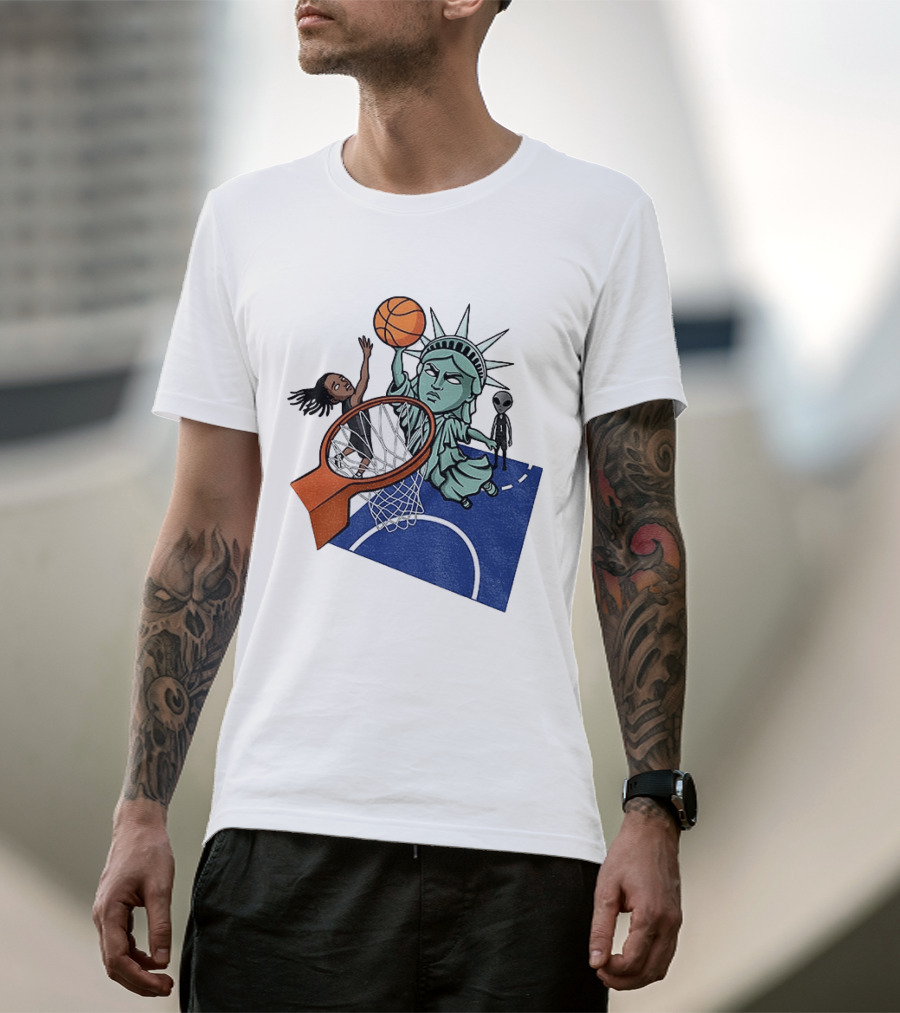 Statue Of Liberty OG Anunoby New York Knicks Basketball NBA Cartoon T-Shirt