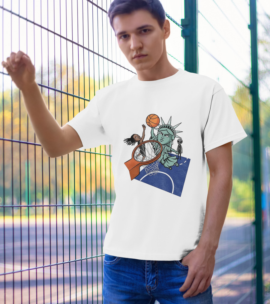 Statue Of Liberty OG Anunoby New York Knicks Basketball NBA Cartoon T-Shirt