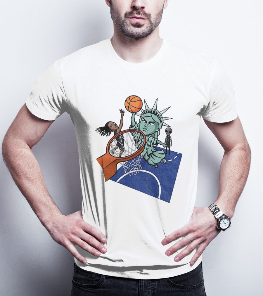 Statue Of Liberty OG Anunoby New York Knicks Basketball NBA Cartoon T-Shirt