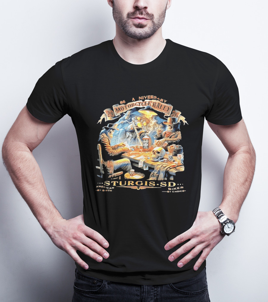 86th Anniversary Sturgis SD 2026 Motorcycle Rally American By Birth Biker By Choice T-Shirt