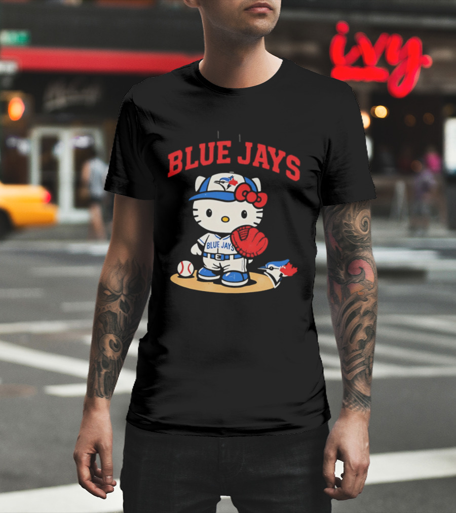 Hello Kitty Toronto Blue Jays Collaboration Baseball Cute Character Merchandise T-Shirt