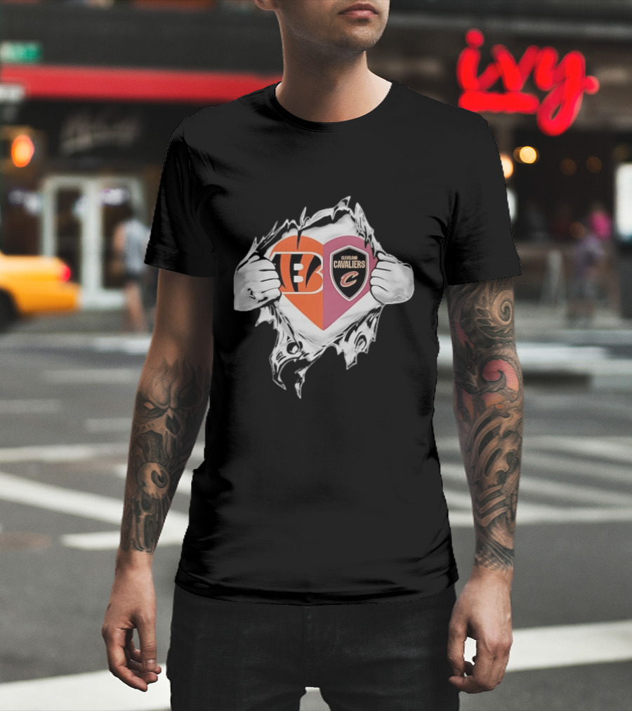 Cincinnati Bengals Cleveland Cavaliers Heart Rip Tattered T-Shirt