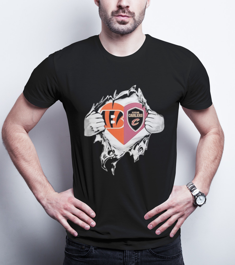 Cincinnati Bengals Cleveland Cavaliers Heart Rip Tattered T-Shirt