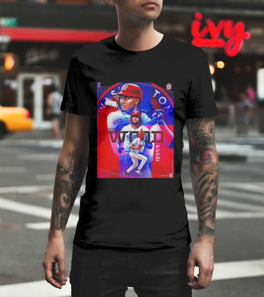James Wood Washington Nationals .272 AVG .398 OBP 30 HR Collage T-Shirt
