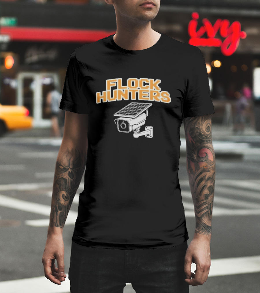 Flock Hunters Drinkin Bros Surveillance Camera Solar Panel T-Shirt