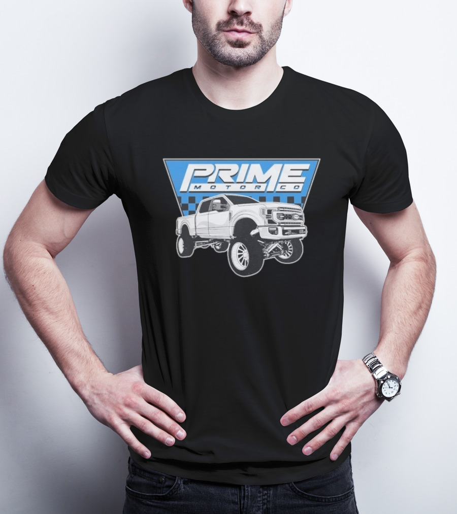 Prime Motor Co Lifted Truck Checkered Triangle T-Shirt