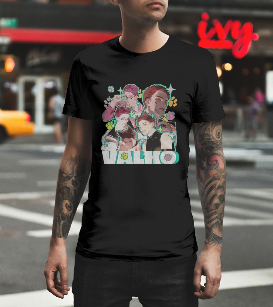Valko Anime Characters And Colorful Paw Prints T-Shirt