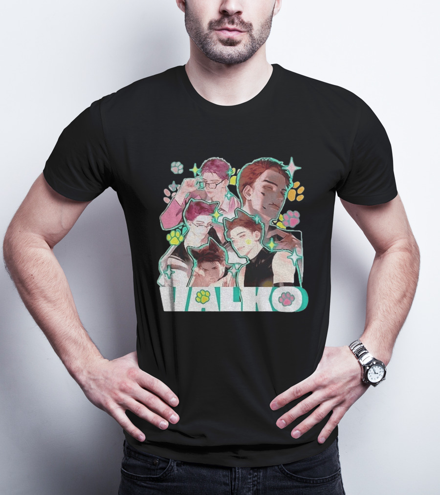 Valko Anime Characters And Colorful Paw Prints T-Shirt