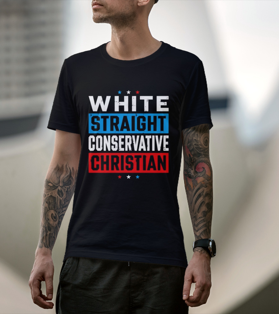 White Straight Conservative Christian Patriotic Stars Blue Red T-Shirt