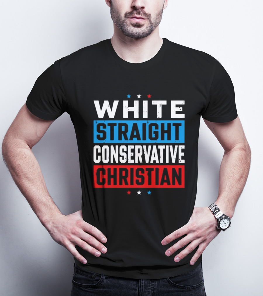 White Straight Conservative Christian Patriotic Stars Blue Red T-Shirt